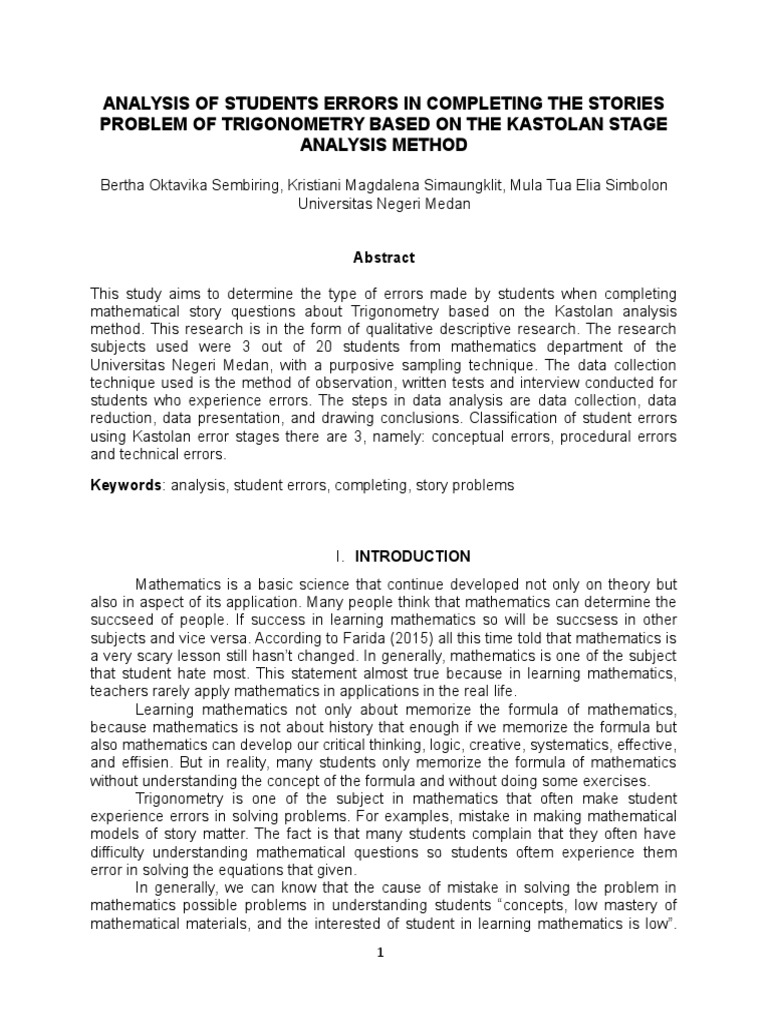 Analysis of Students Errors in Completing The Stories Problem of Trigonometry Based On The ...