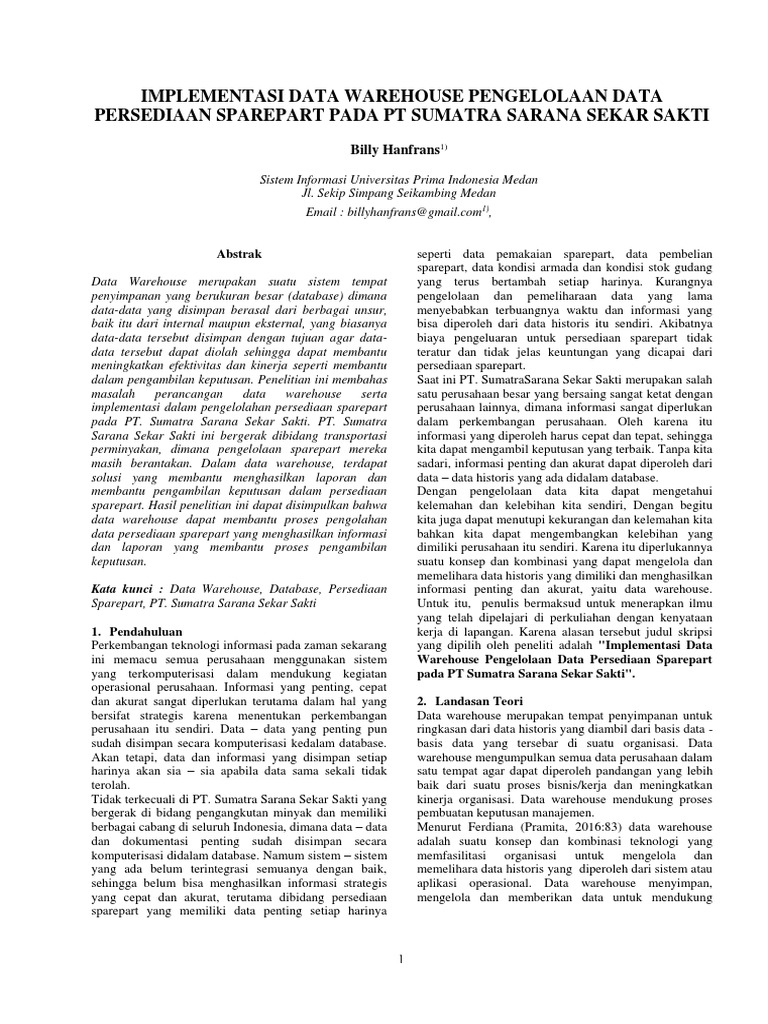 Implementasi Data Warehouse Pengelolaan Data Persediaan Sparepart | PDF