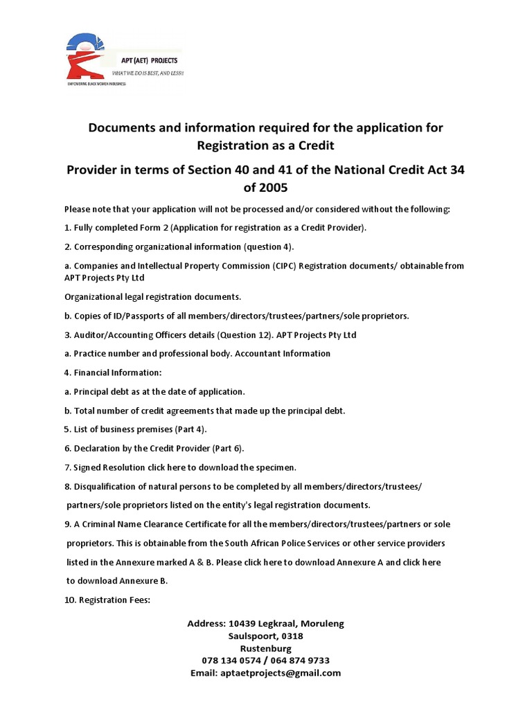 NCR Registration Information And Requirements APT PROJECTS PDF