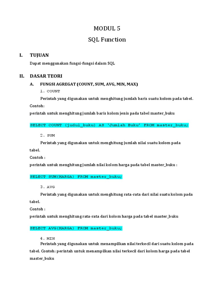 Modul 5 SQL Function | PDF