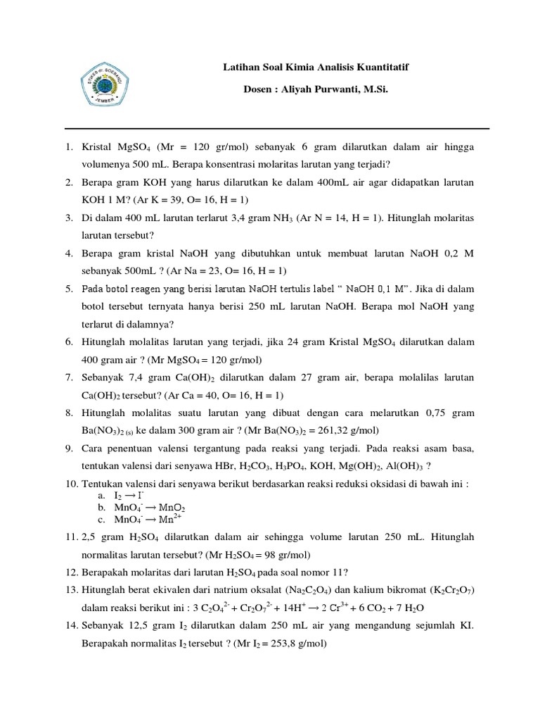 Latihan Soal Satuan Konsentrasi PDF | PDF