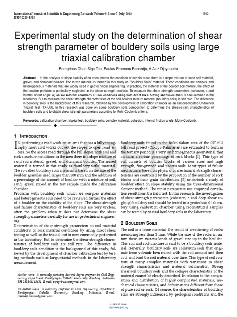 Experimental Study On The Determination of Shear Strength Parameter of Bouldery Soils Using ...
