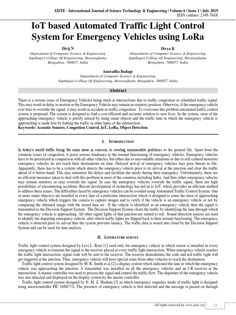 IoT Traffic Control for Emergency Vehicles | PDF