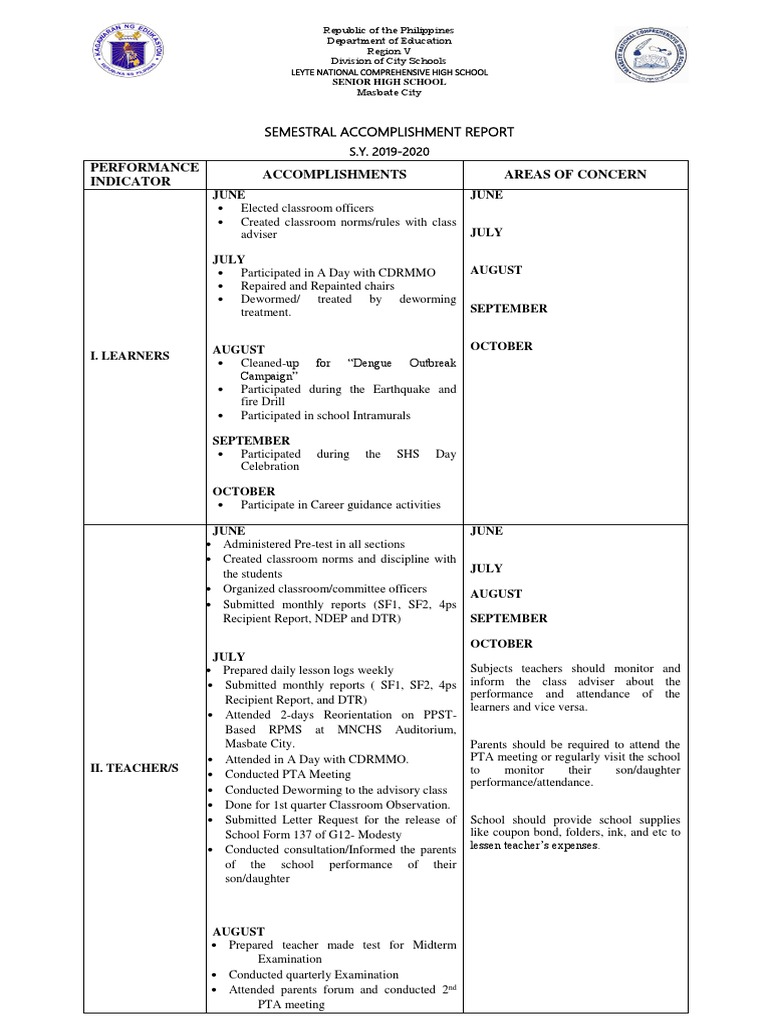 Accomplishment-Report (Semestral) | PDF