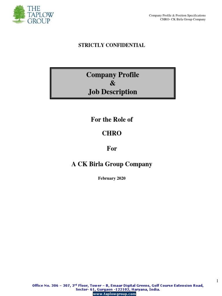 Position Description Document Head HR A CK Birla Group Company | PDF ...