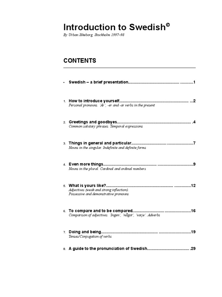 Introduction To Swedish | PDF | Grammatical Gender | Grammatical Number