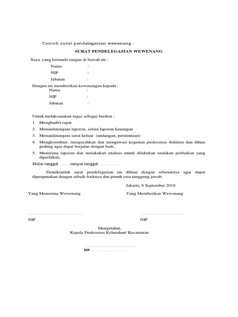 Contoh Surat Pendelegasian Wewenang | PDF