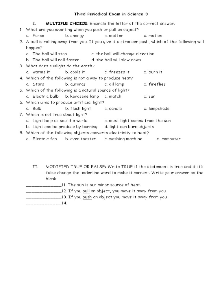 Third Periodical Exam in Science 3 | PDF