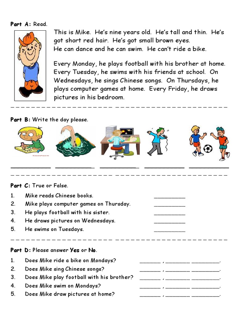 Days of The Week Easy Reading Comprehension Reading Comprehension ...