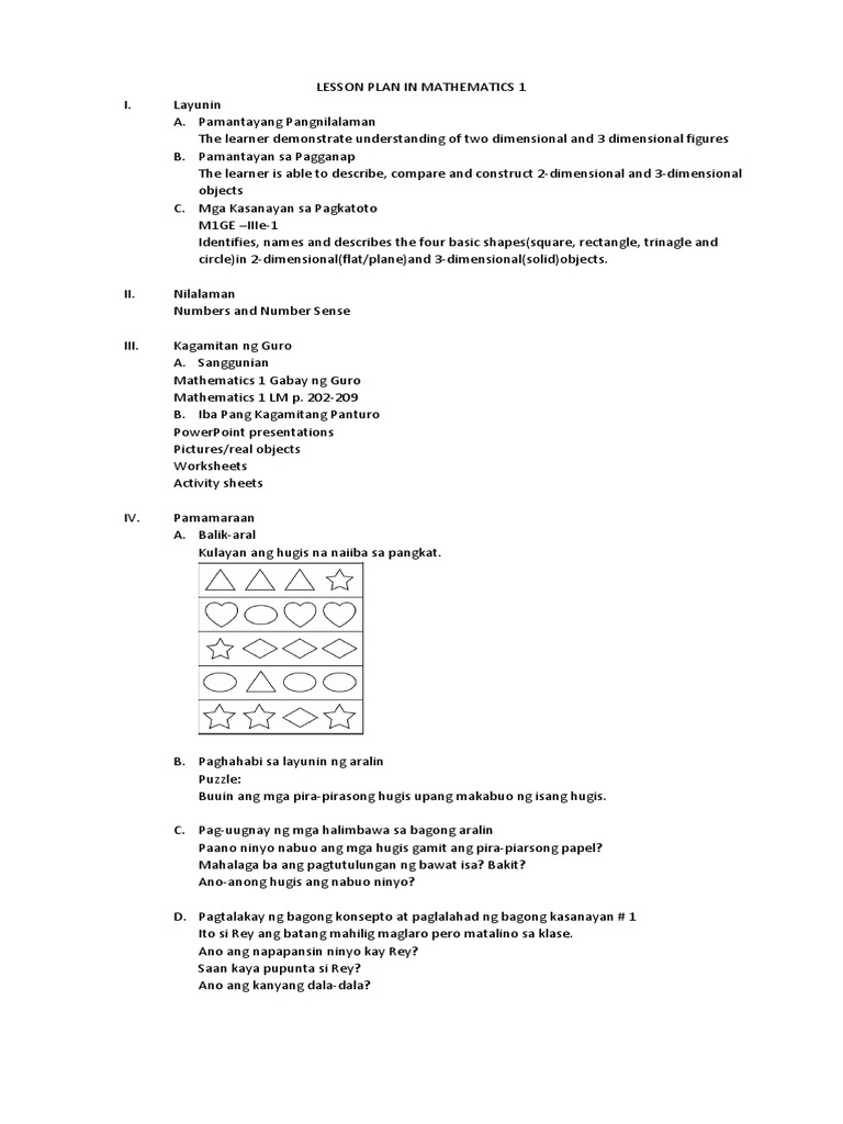 Cot Lesson Plan in Mathematics 1 | PDF