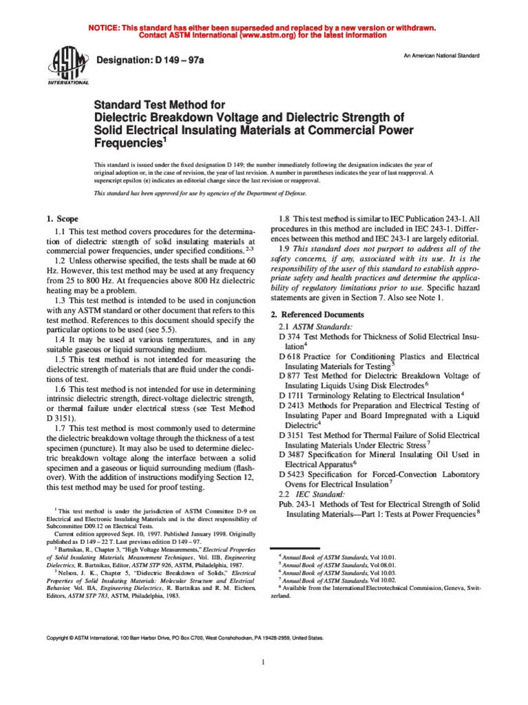 ASTM d149 Standard Test Method For Dielectric Brea PDF | PDF