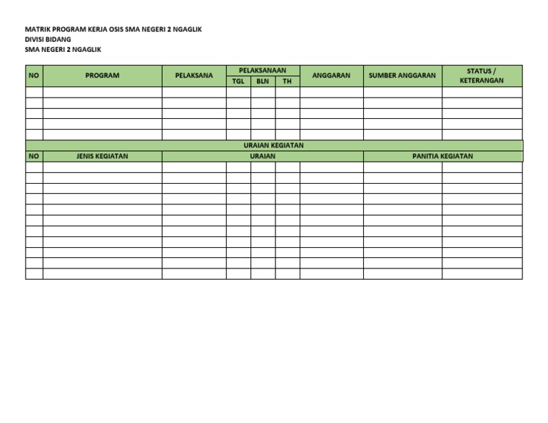 Matriks Program Kerja OSIS SMA 2 Ngaglik | PDF