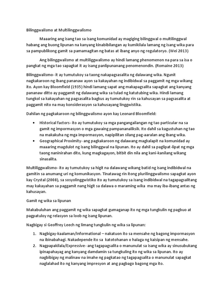Bilinggwalismo at Multilinggwalismo | PDF
