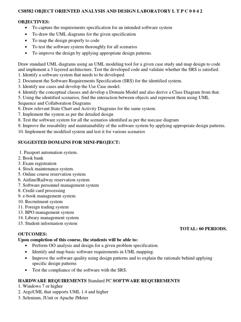 CS8582 Object Oriented Analysis and Design Laboratory L T P C 0 0 4 2 | PDF | Computers