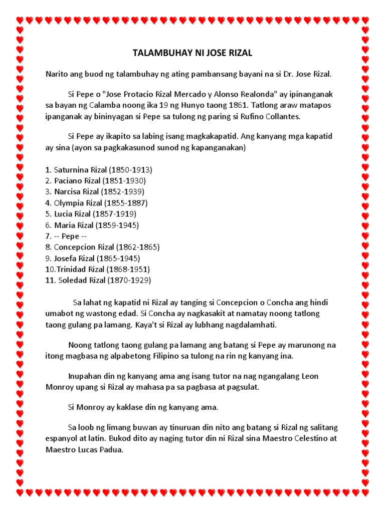 Talambuhay Ni Jose Rizal | PDF