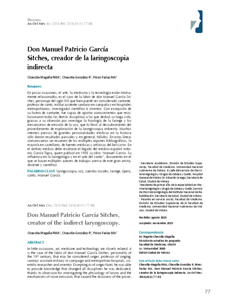 Don Manuel Patricio García Sitches, Creador de La Laringoscopia ...