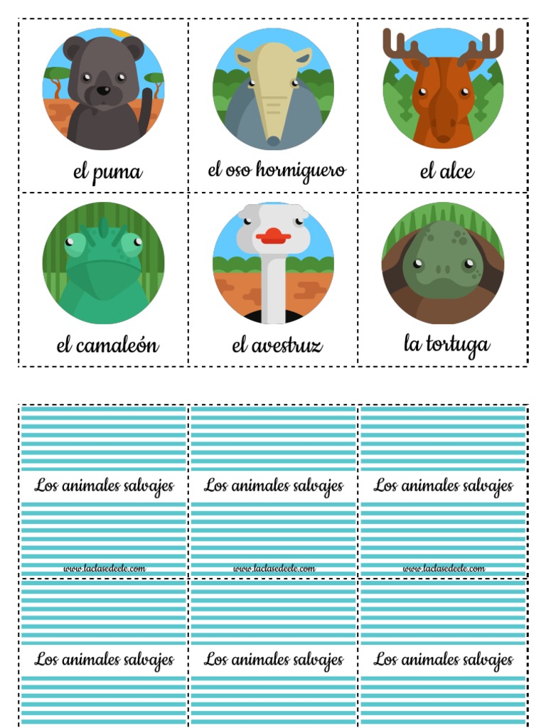 Tarjetas Vocabulario Animales Salvajes PDF | PDF | Artes del Lenguaje y ...