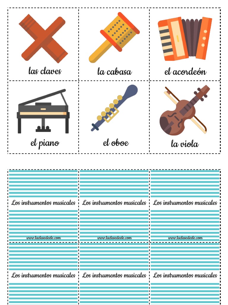 Tarjetas Vocabulario Instrumentos Musicales | PDF