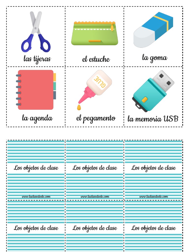 Tarjetas Vocabulario Objetos Clase PDF | PDF