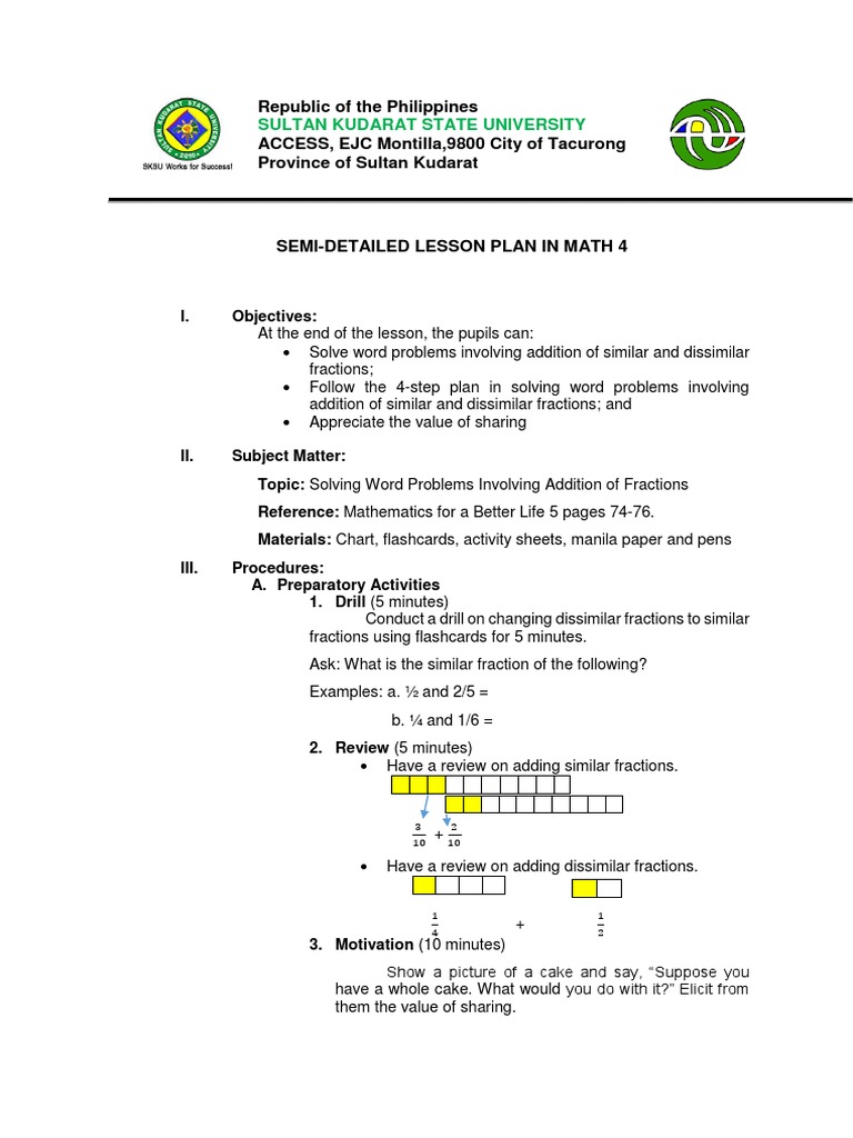 Solving Word Problems Involving Addition of Fractions | PDF