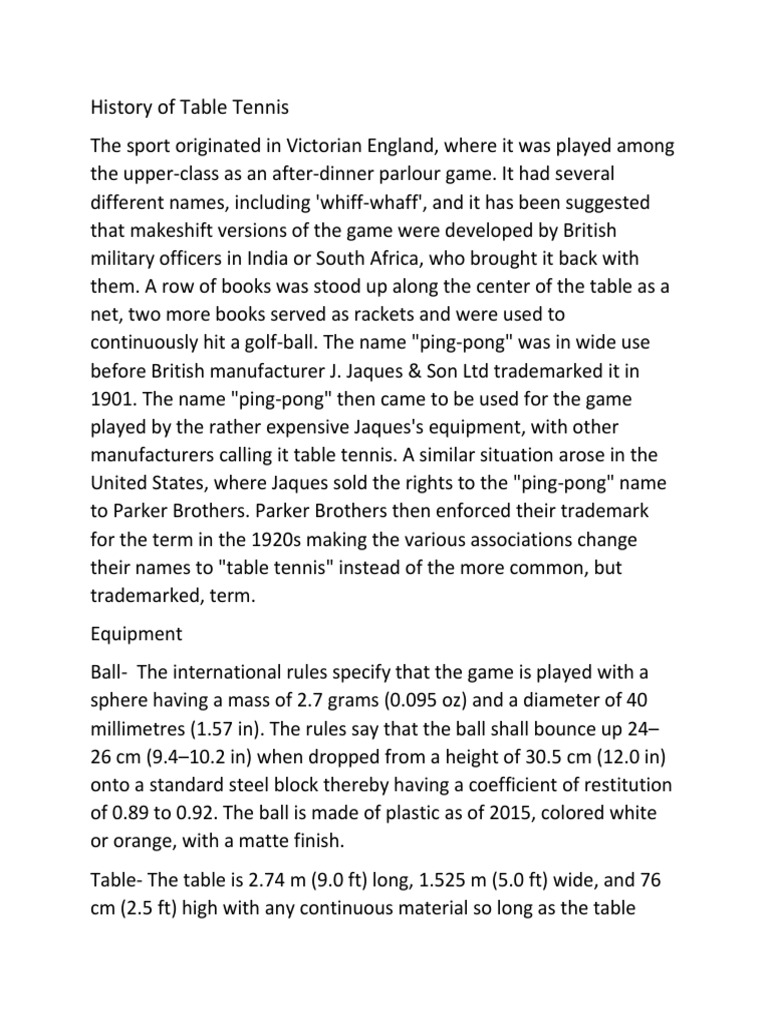 History of Table Tennis | PDF | Sports & Recreation | Games & Activities