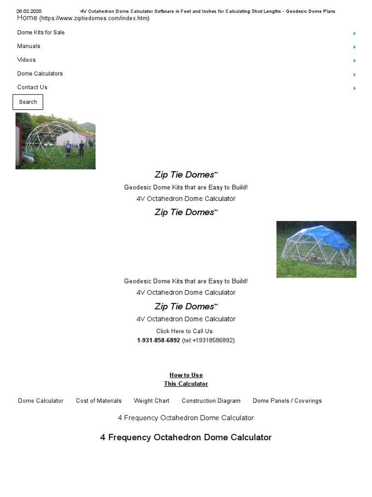 4V Octahedron Dome Calculator Software in Feet and Inches For ...
