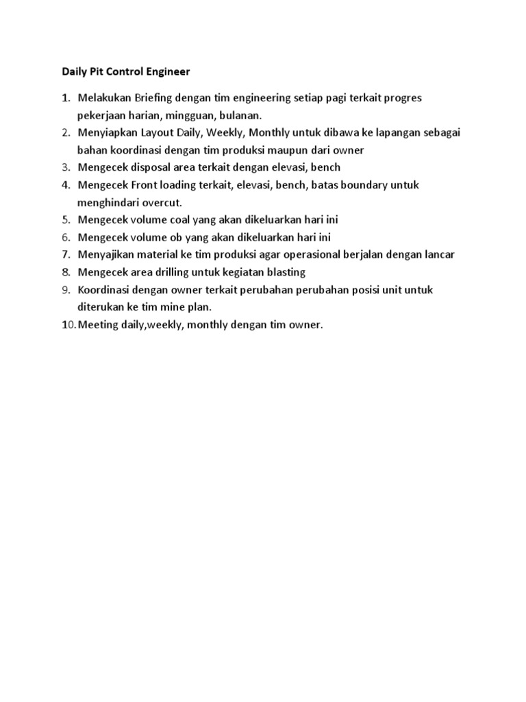 Daily Pit Control Engineer | PDF