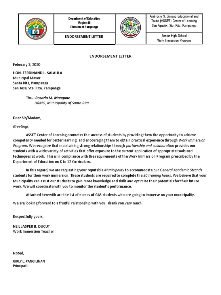 Endorsement Letter | PDF