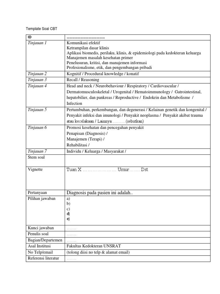 Template Soal MCQ CBT | PDF