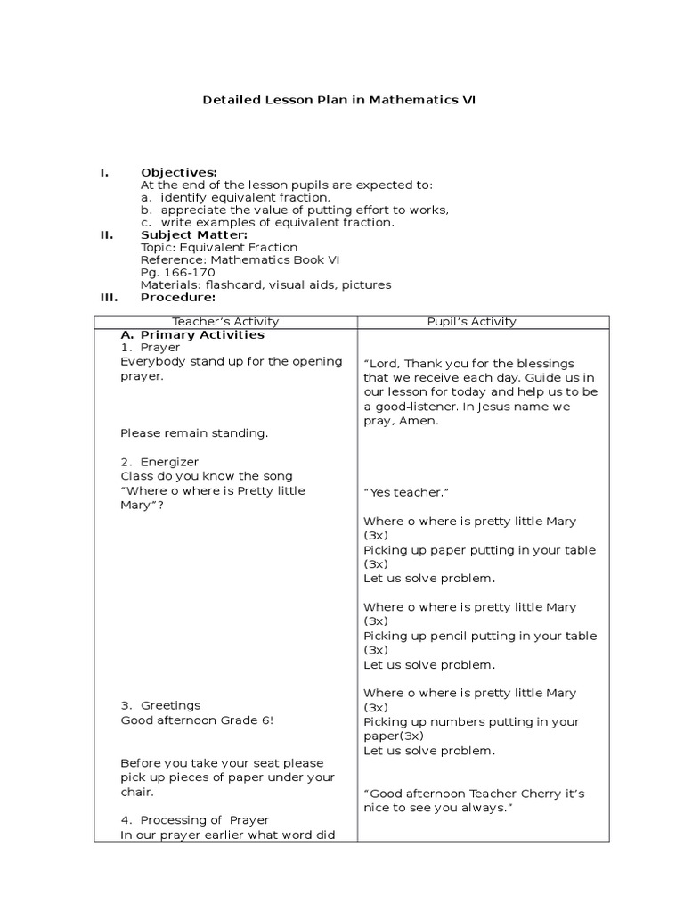 Detailed Lesson Plan in Mathematics VI | PDF