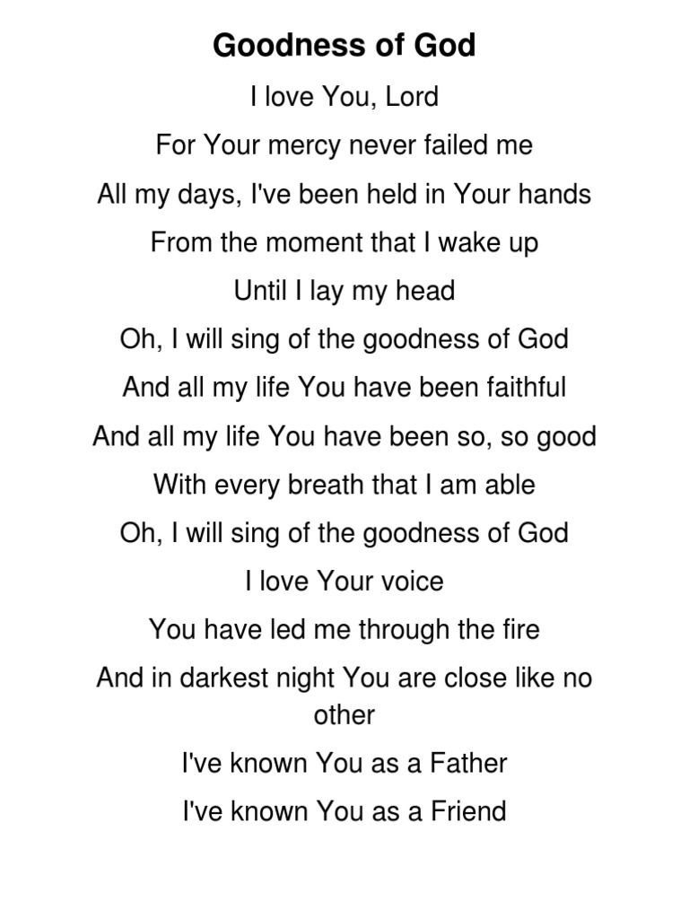Goodness Of God Lyrics Rosalie Goodness Of God: Lyrics And Songs