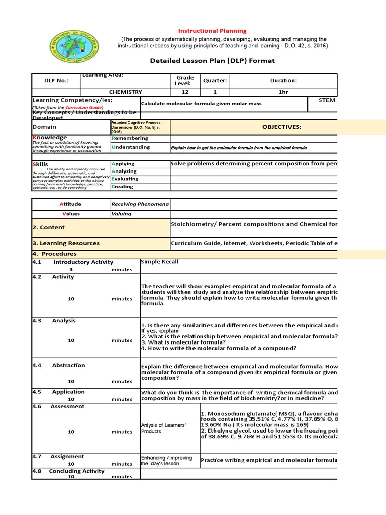 DLP Day Molecular Formula Given The Molar Mass | PDF | Science ...