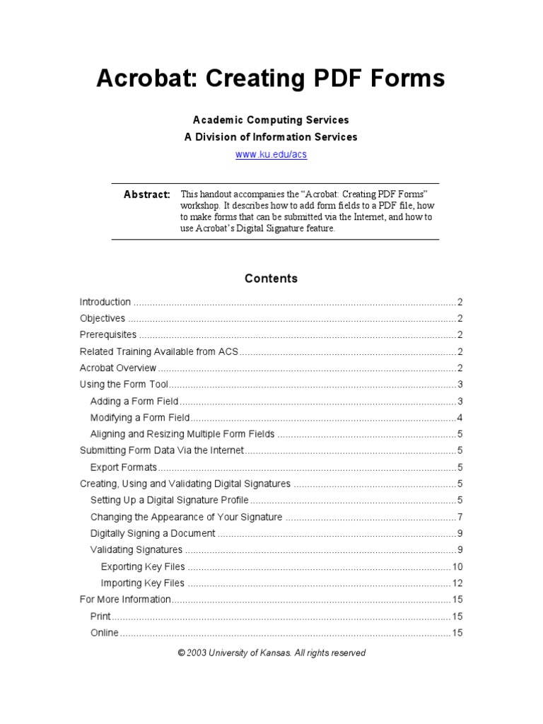 Acrobat: Creating PDF Forms: Academic Computing Services A Division of ...