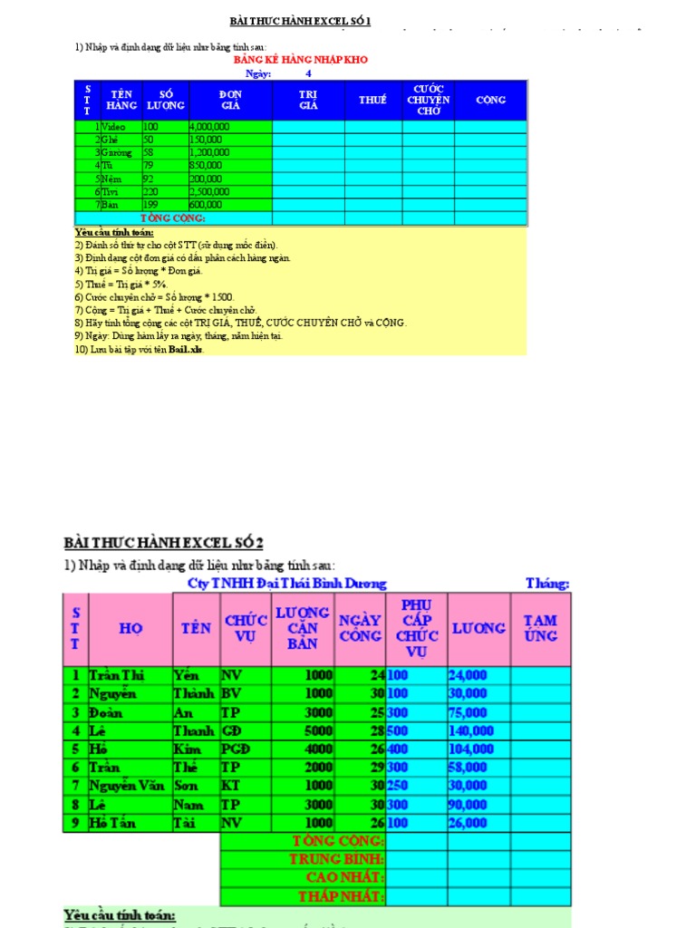Bai Tap Excel | PDF