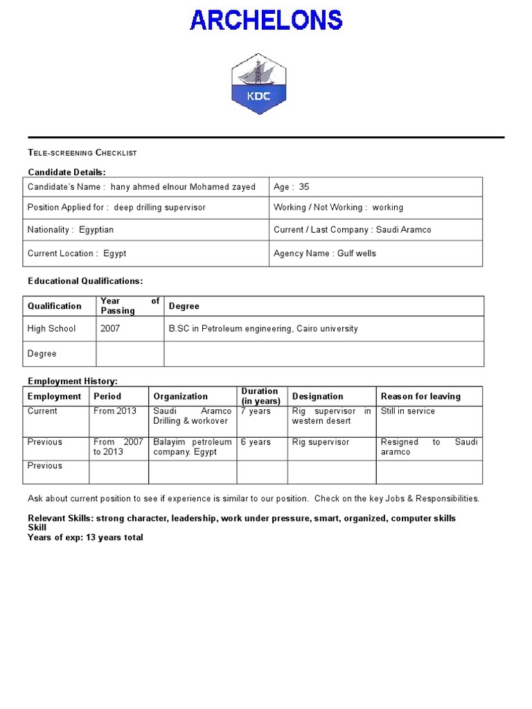 Candidate Sheet - KDC | PDF