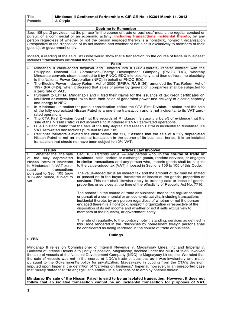 Mindanao II Vs CIR | PDF