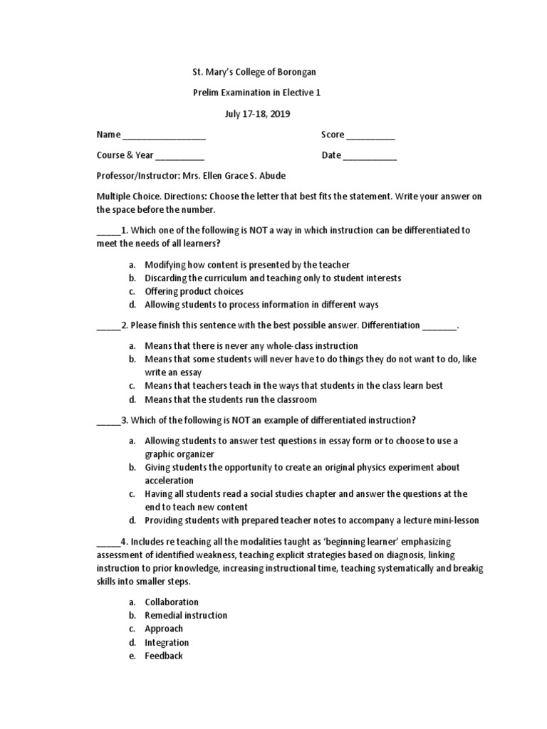 Prelim Exam in Remedial Instructons, 1st Sem 2019 | PDF | Career & Growth Prelim Exam in Remedial Instructons, 1st Sem 2019 | PDF | Career & Growth