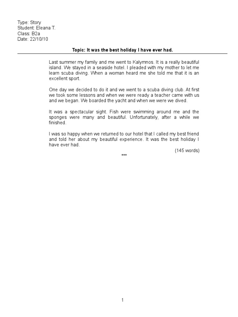 b2 Story The Best Holiday | PDF