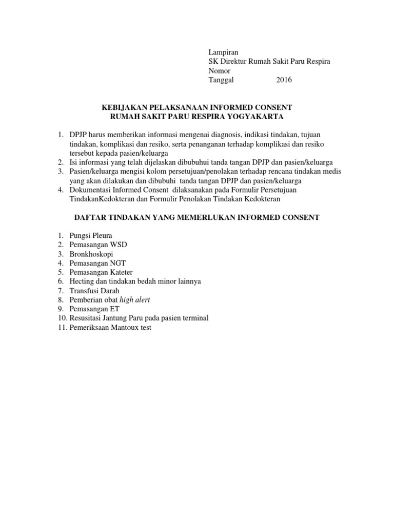 Daftar Tindakan Dengan Informed Consent | PDF