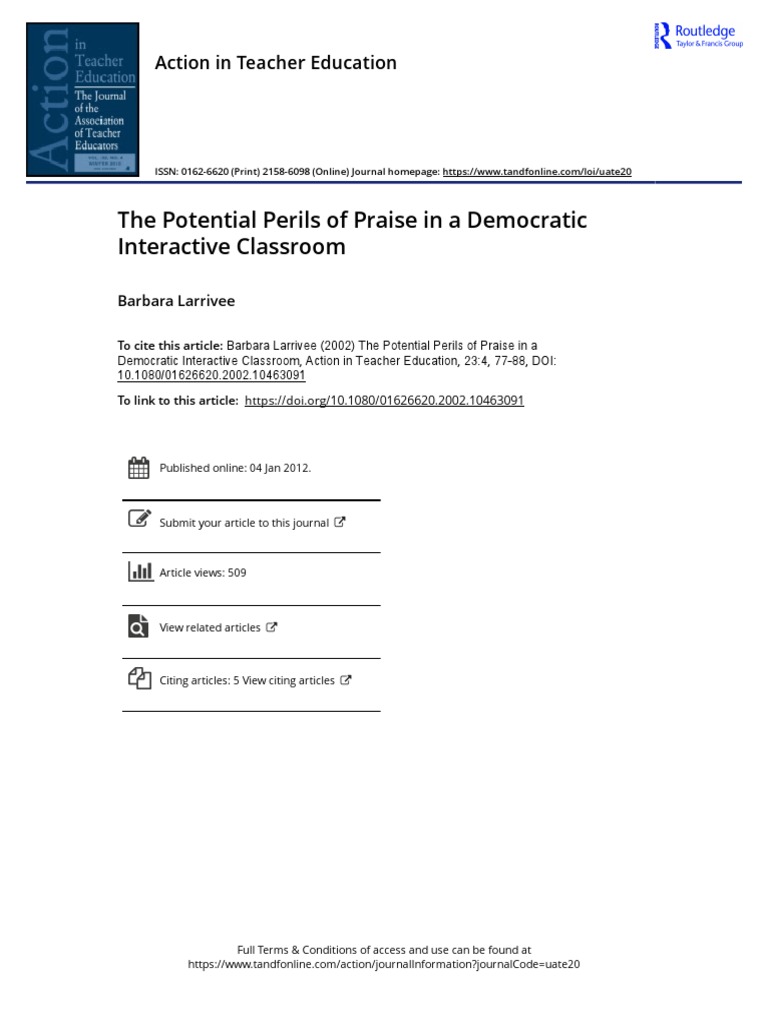 The Potential Perils of Praise in A Democratic Interactive Classroom | PDF