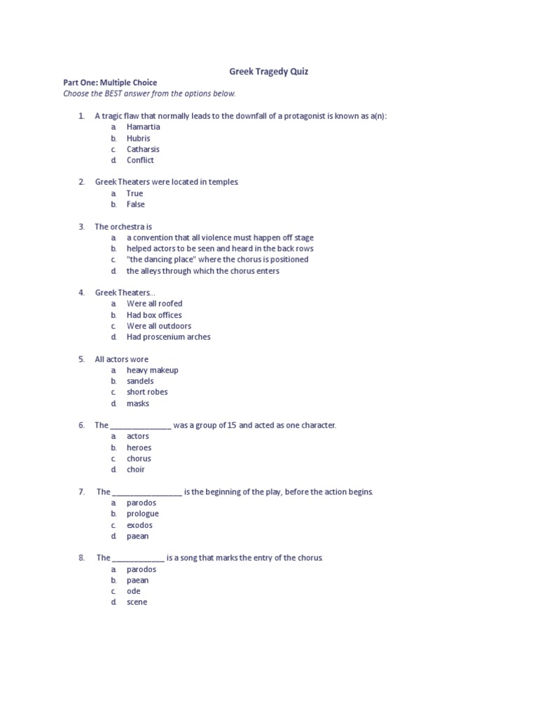 Greek Tragedy Quiz | PDF