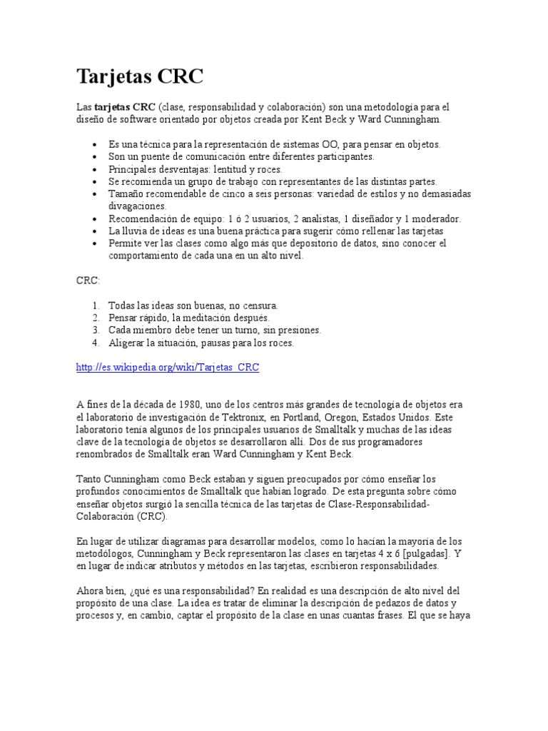 Tarjetas CRC | PDF | Simulación | Ingeniería de software