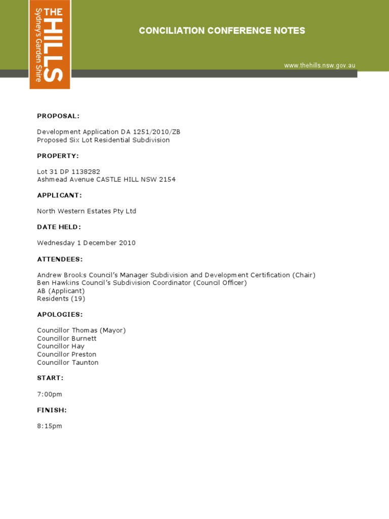 Hills Shire Council - Conciliation Conference Notes | PDF | Zoning ...