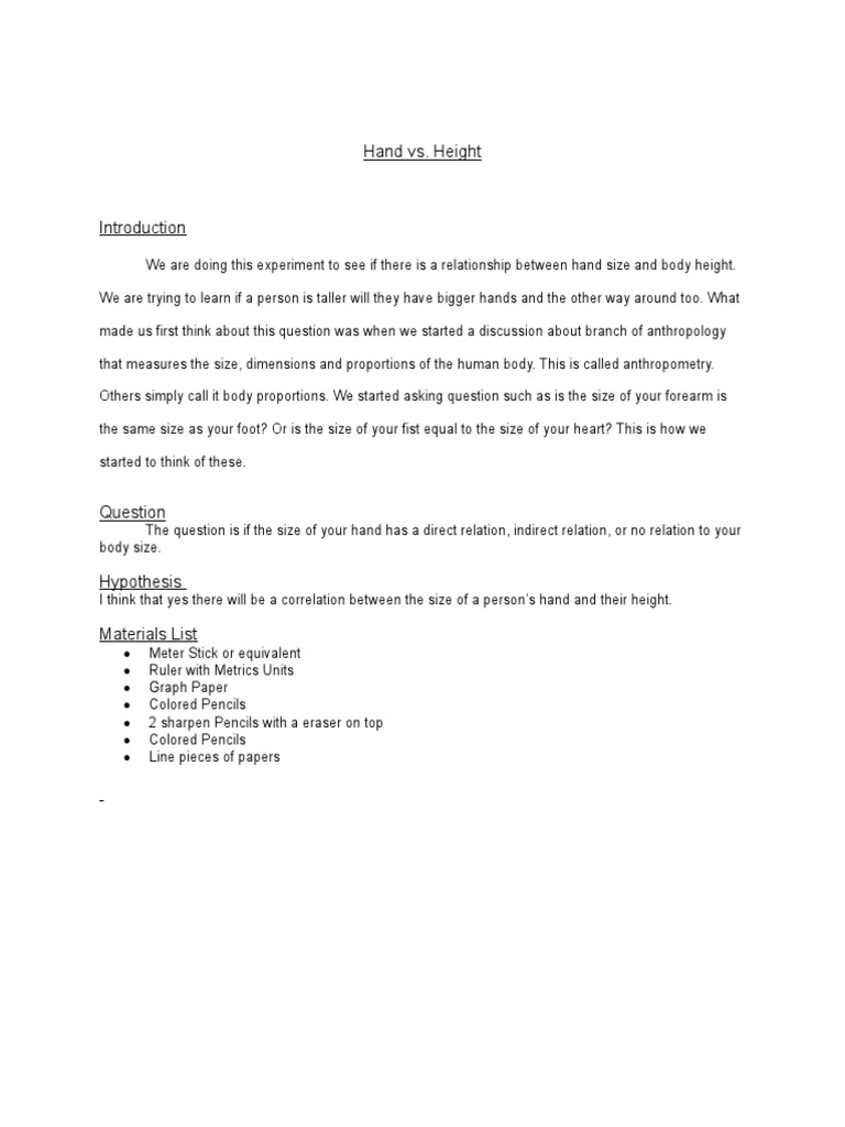 The Relationship Between Hand Size and Body Height: A Study of ...