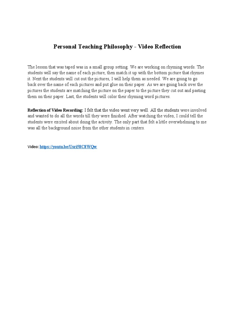 Personal Teaching Philosophy - Video Reflection | PDF