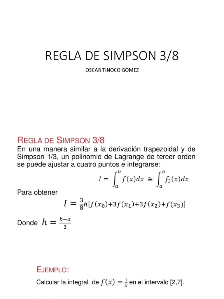 Aproximación Integral con Simpson 3/8 | PDF