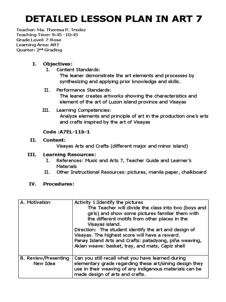 Detailed Lesson Plan in Art 7 | PDF