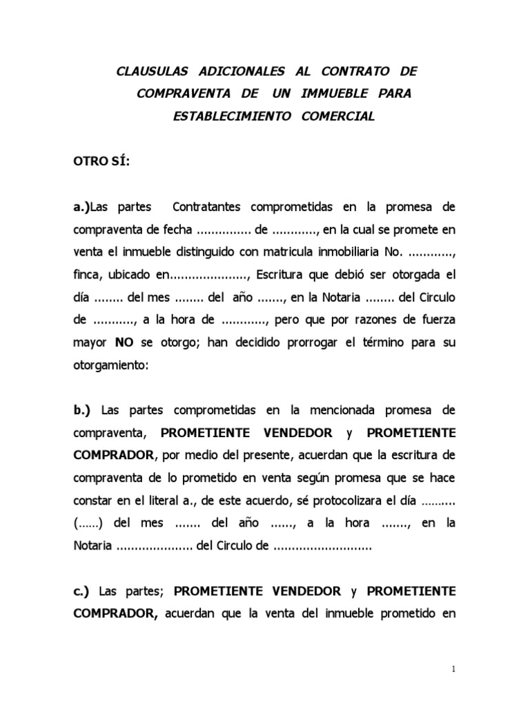 Clausula Adicional Promesa de Compraventa | PDF