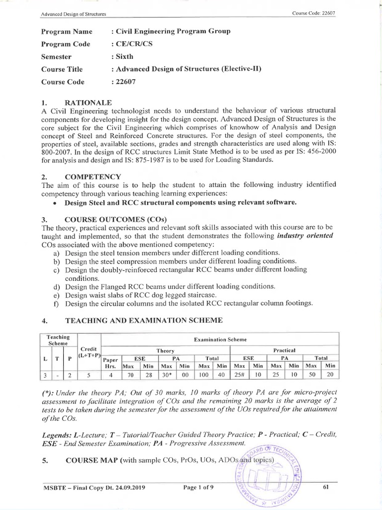 Advanced Design of Structures-Syllabus | PDF