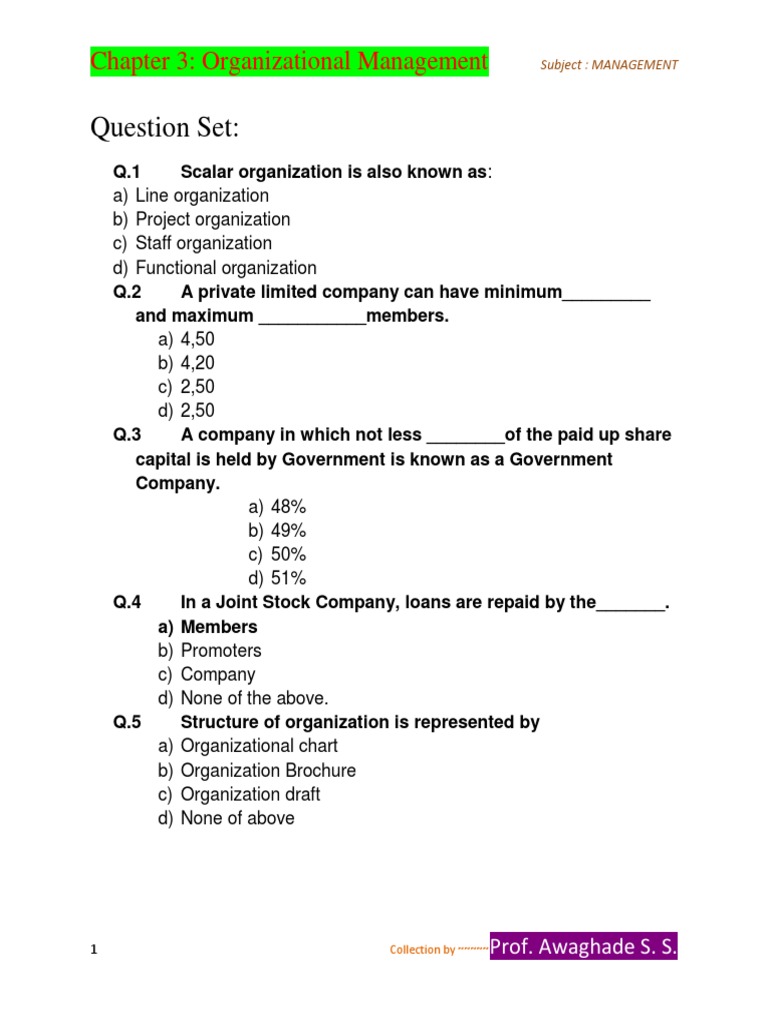 Chapter 3: Organizational Management MCQs | PDF | Business | Art